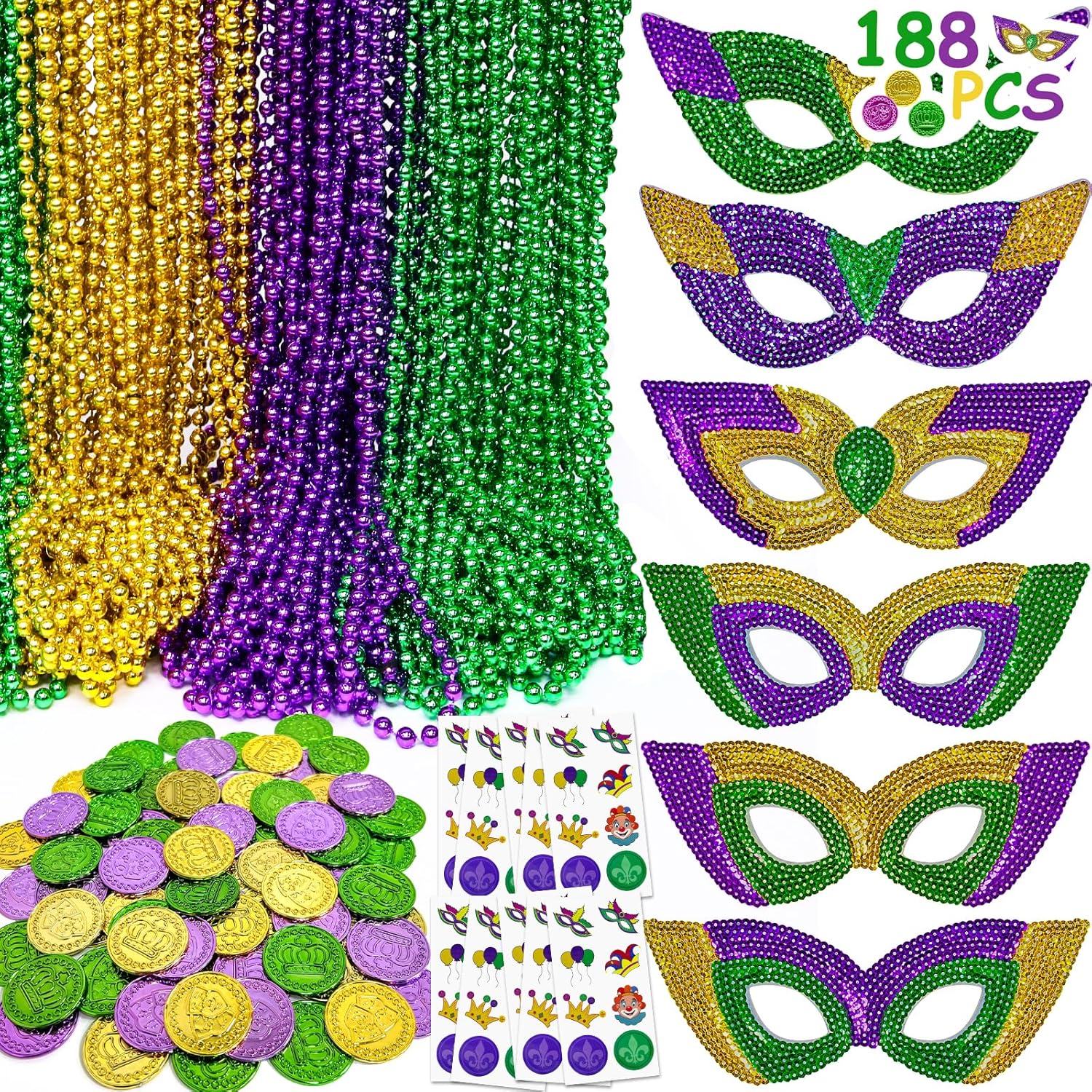 Amazon.com: 188 Pcs Mardi Gras Accessories Set Party Favor Supplies ...