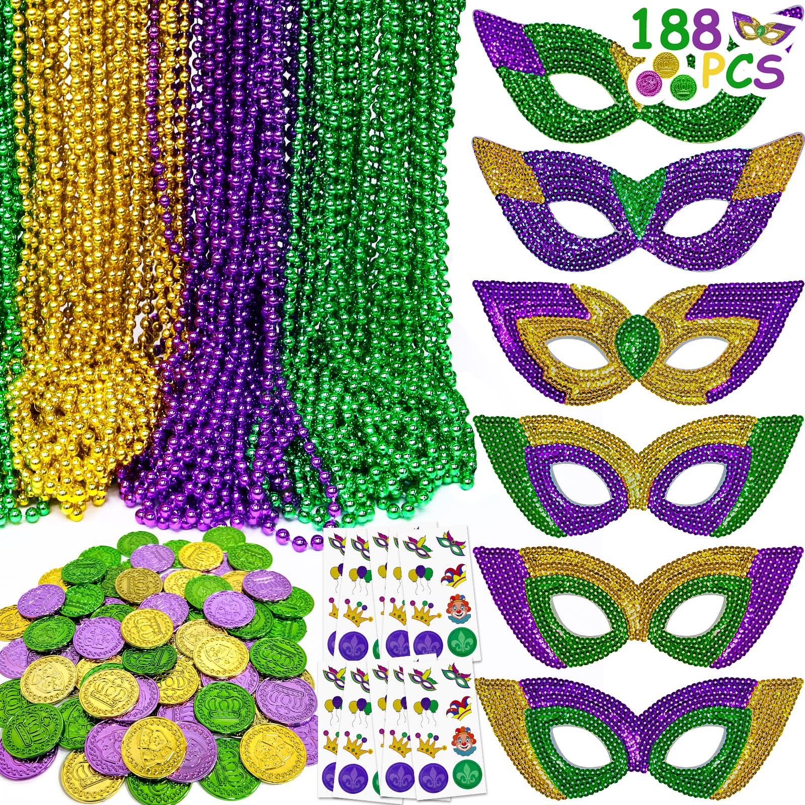 Amazon.com: 188 Pcs Mardi Gras Accessories Set Party Favor Supplies ...