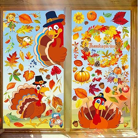 Amazon.com: Thanksgiving Window Clings Stickers Fall Decorations ...