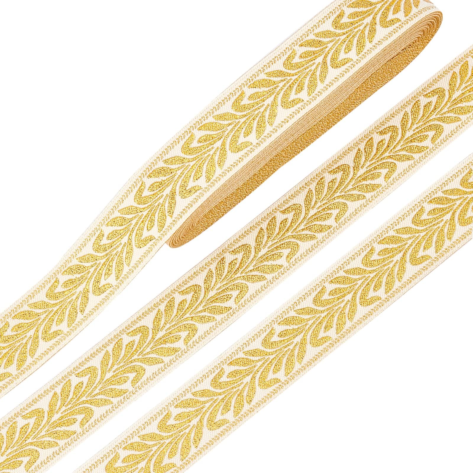NBEADS 7.7 Yards Gold Jacquard Ribbon Trim, 3.3cm Wide Boho Woven Trim ...