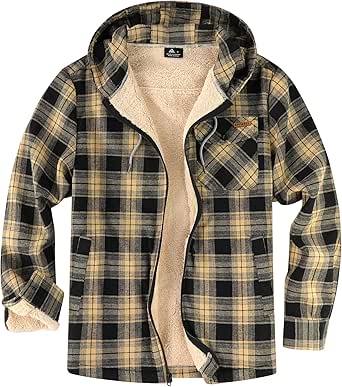 ZITY Mens Flannel Jacket Plaid Zip Up Hoodie Fleece Jacket Sherpa Lined ...