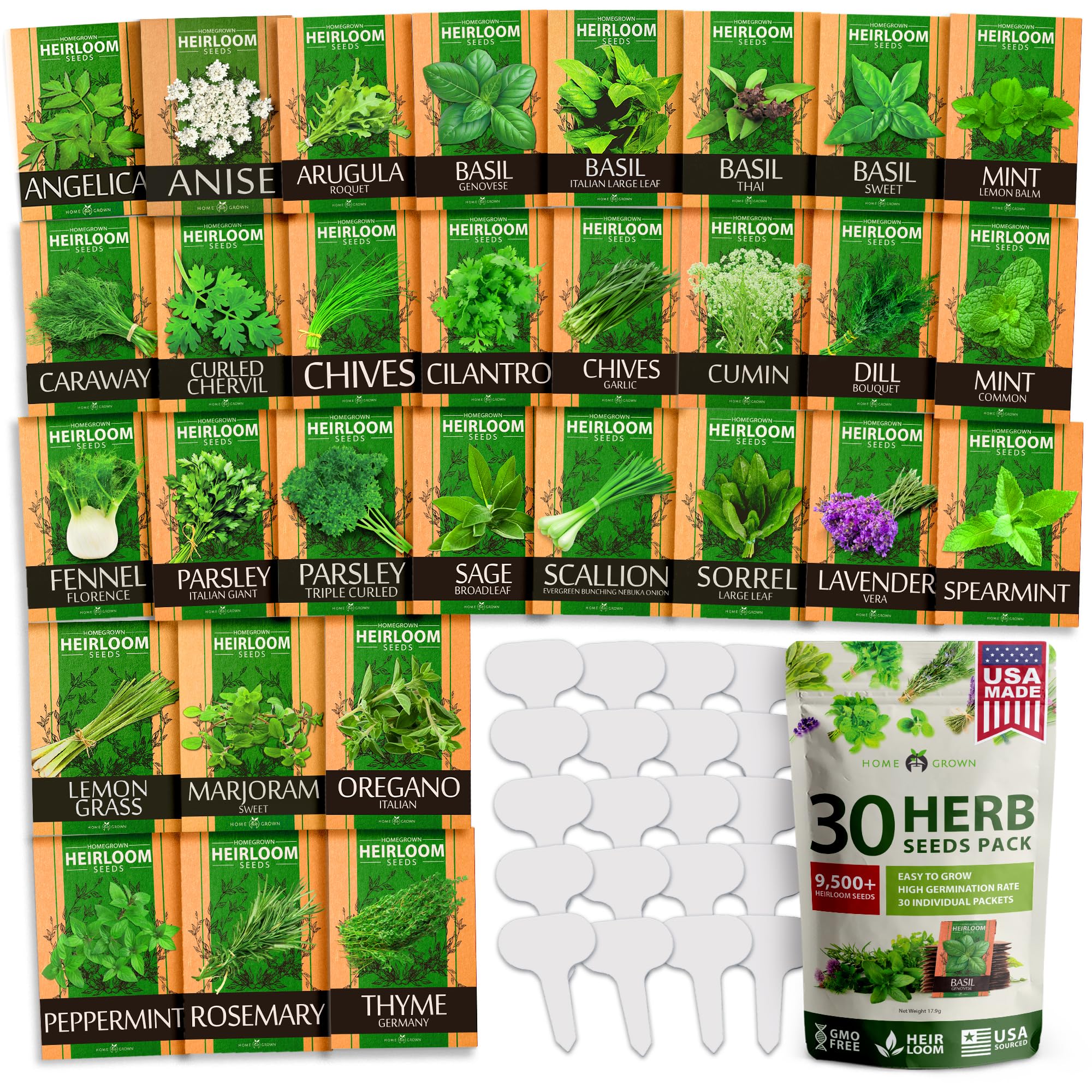 Amazon.com : HOME GROWN 30 Herb Seeds Pack | 9,500 Non-GMO, Heirloom ...