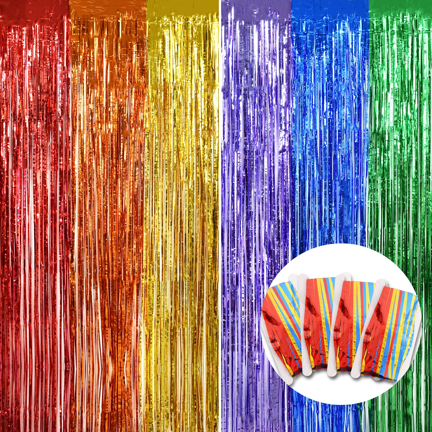 Amazon.com: BEISHIDA 4 Pack Rainbow Streamers Fringe Foil Curtain ...