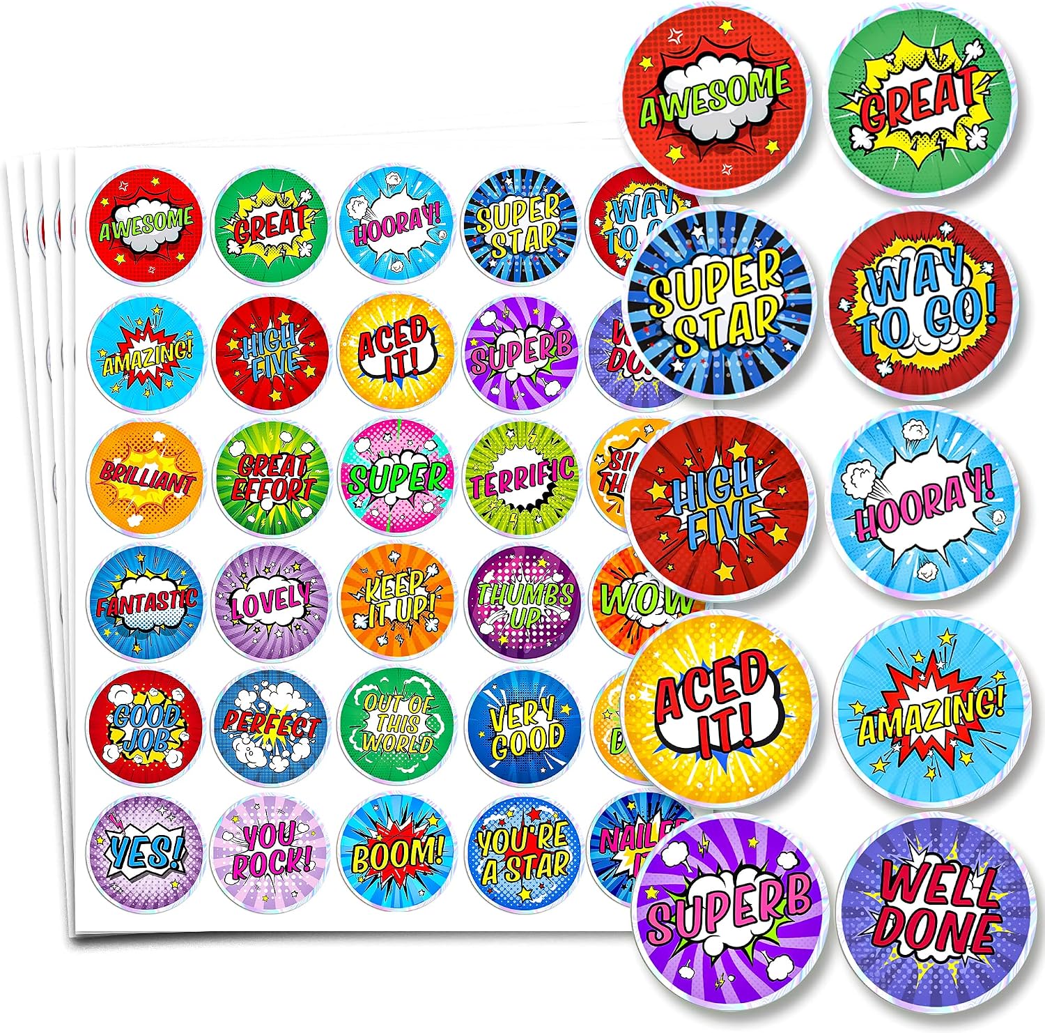 510 Reward Stickers For Children Well Done Teacher Stickers with Silver ...