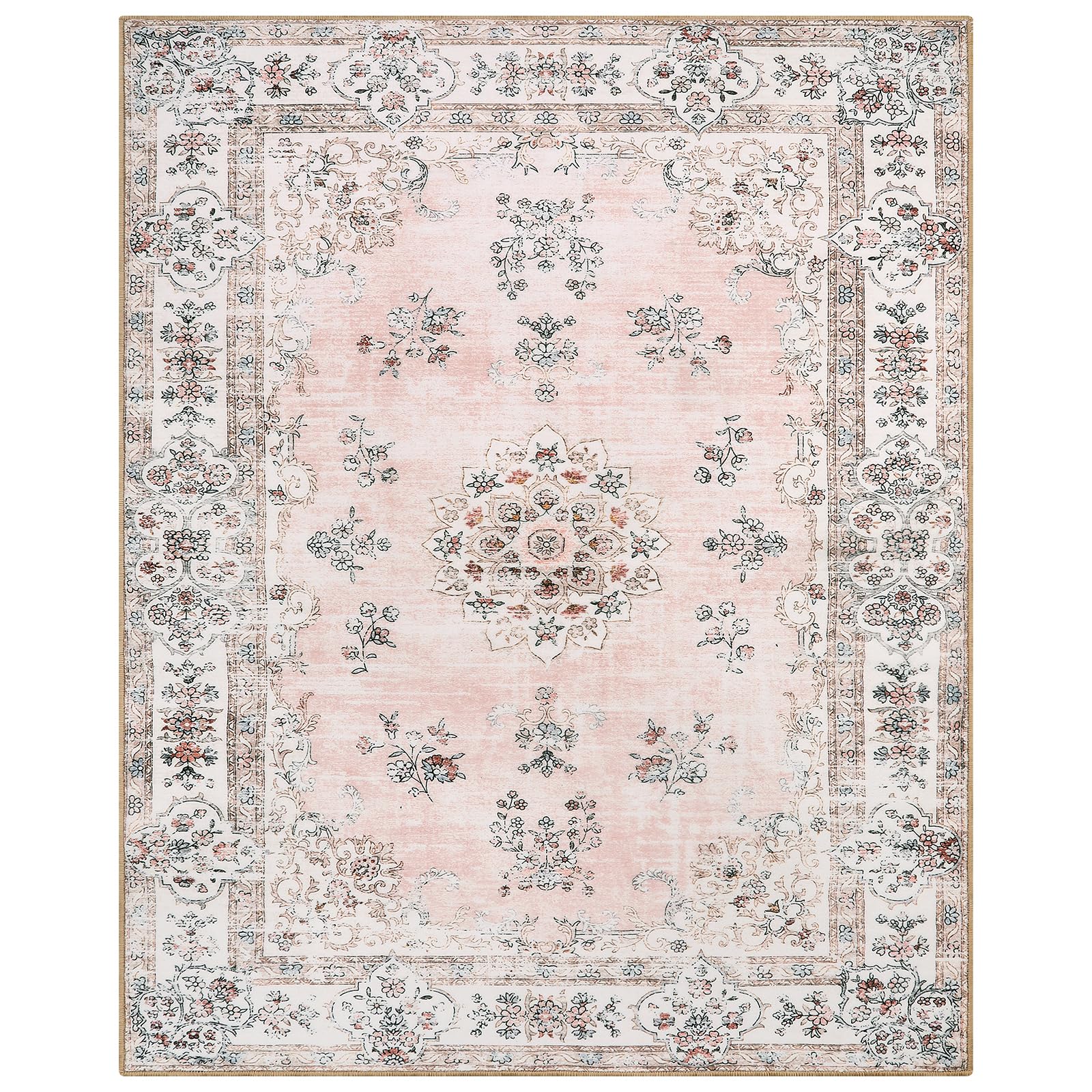 Lahome Boho Machine Washable 5x7 Area Rug,Soft Large Pink Boho Living ...