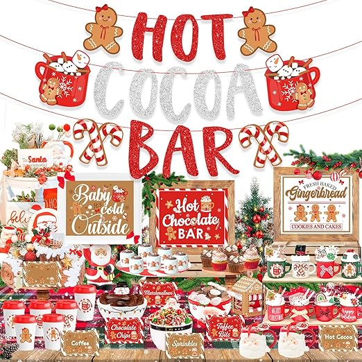 Amazon.com: Hot Chocolate Bar Supplies, Red Christmas Hot Cocoa Bar ...