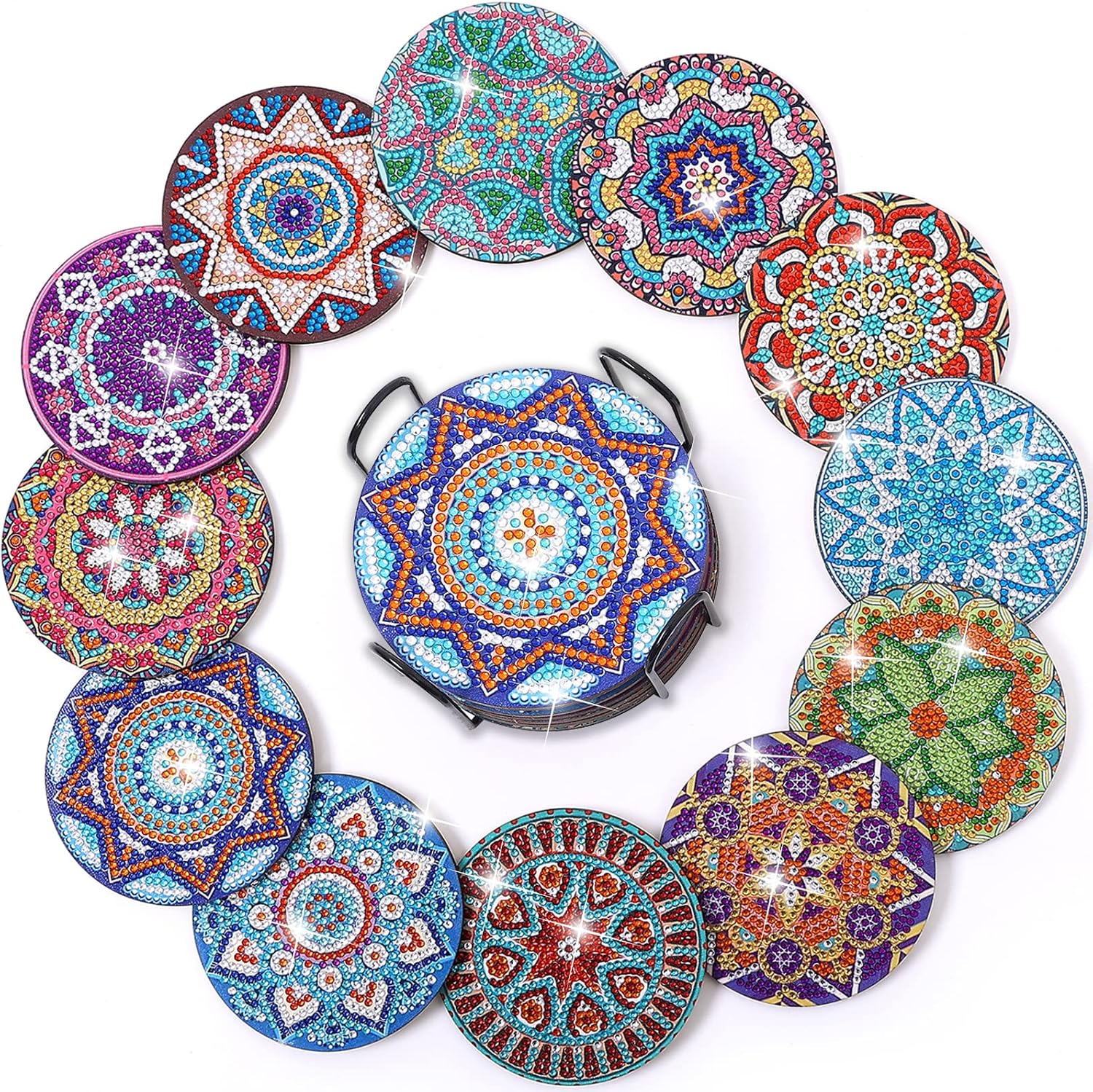 Diamond Painting Coasters with Holder, 12 Pcs 5D Diamond Painting Kits ...