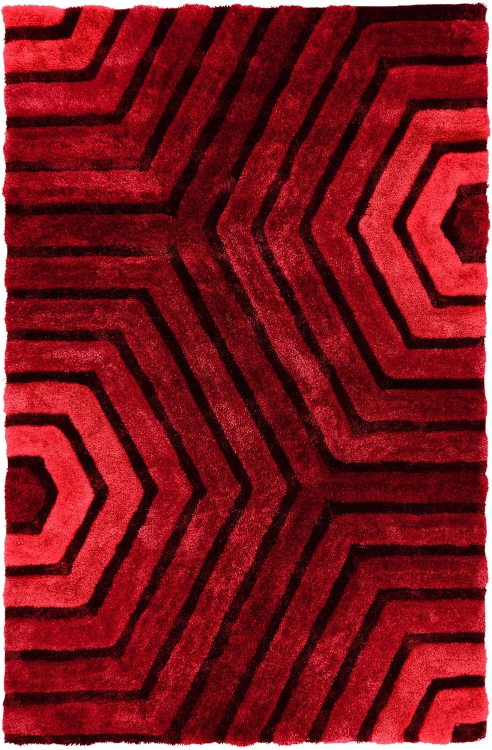 Bravich 3D Geometric Rug - Red. Modern, Thick Pile Shaggy Rugs For ...