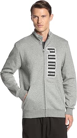 PUMA Men's Fleece Track Jacket, Medium Grey Heather-Black Heather ...