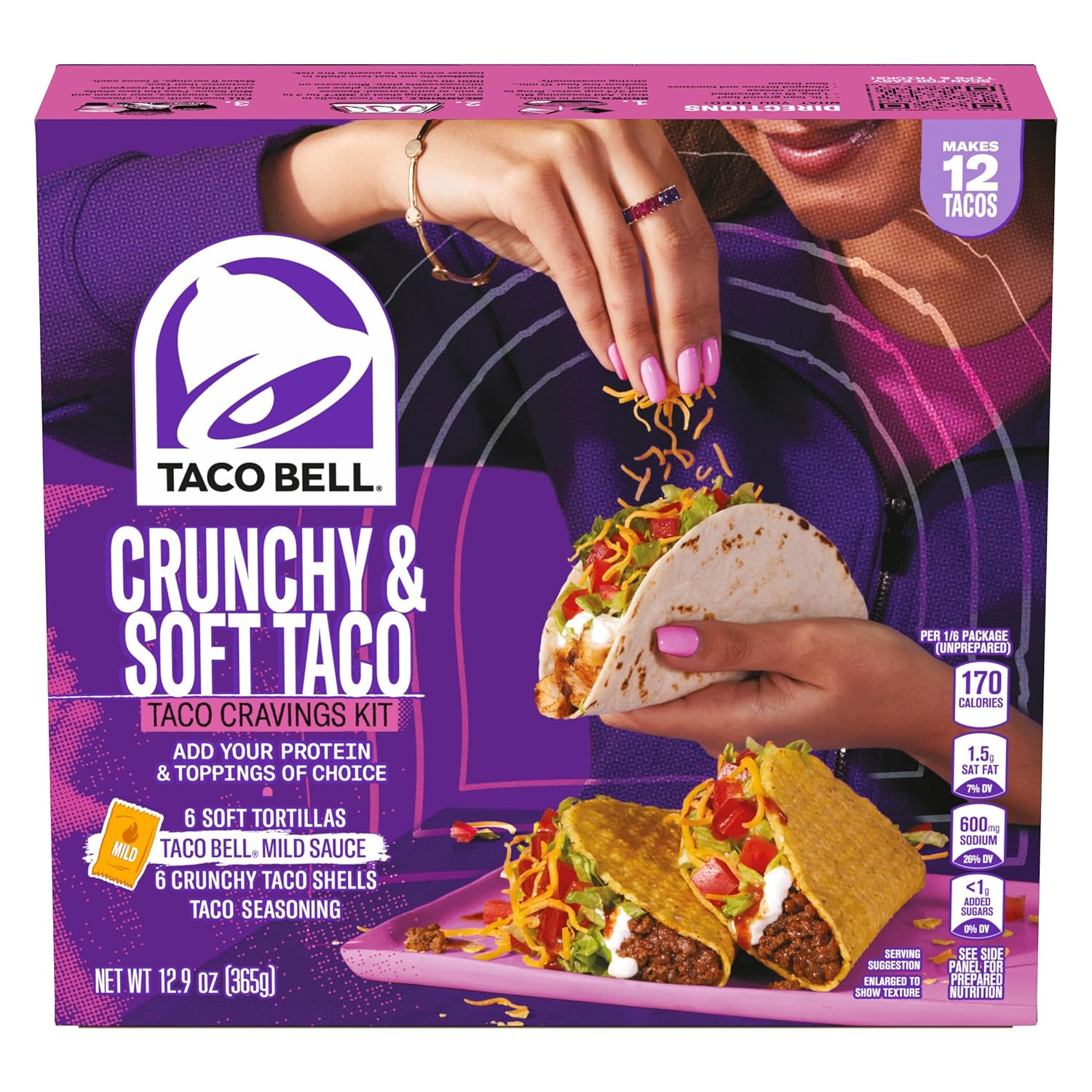 Taco Bell Crunchy & Soft Taco Cravings Kit with 6 Soft Tortillas, 6 ...