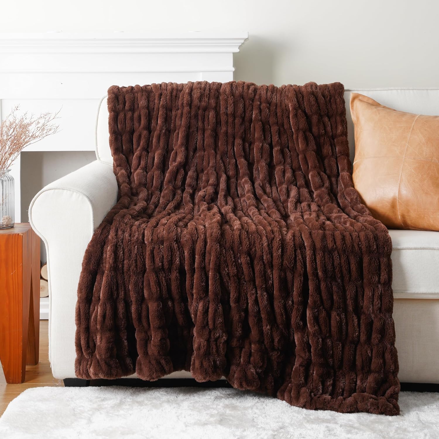Amazon.com: BATTILO HOME Chocolate Brown Faux Fur Throw Blanket, Double ...