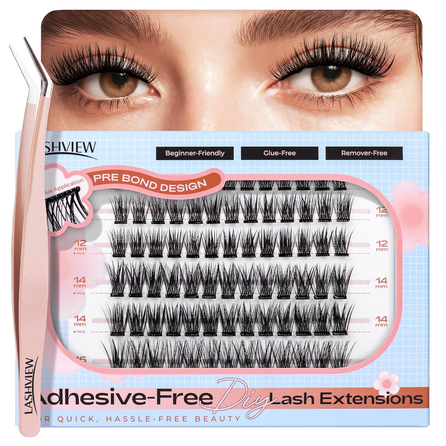 Amazon.com: LASHVIEW Self Adhesive Eyelashes, D Curl Press On Lash ...