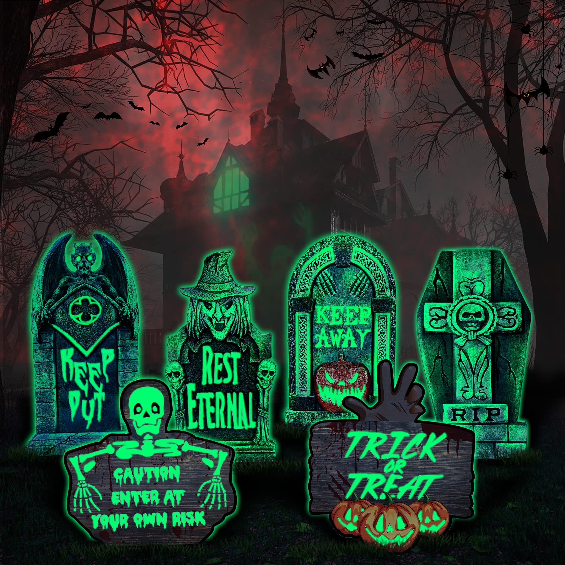Jojoin Lot de 6 Pierres Tombales d'halloween avec Effet Fluorescent - Decoration d'horreur ...