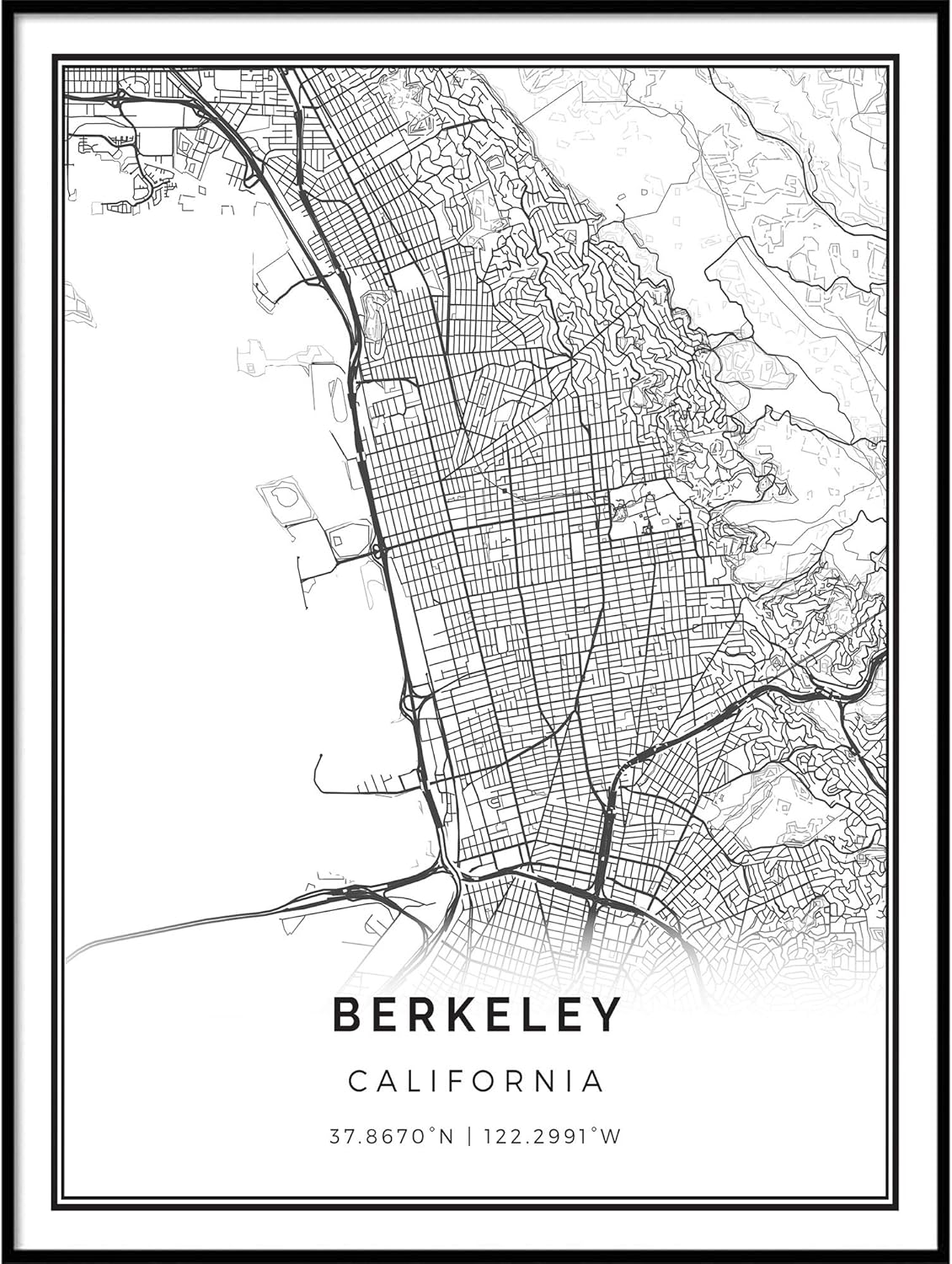 Amazon.com: Squareious Berkeley map Poster Print | Modern Black and ...