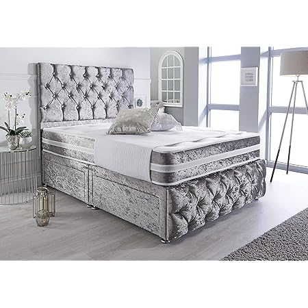 Sleep Factory's Grey Plush Velvet Chesterfield 2 Drawer Divan Bed Set ...