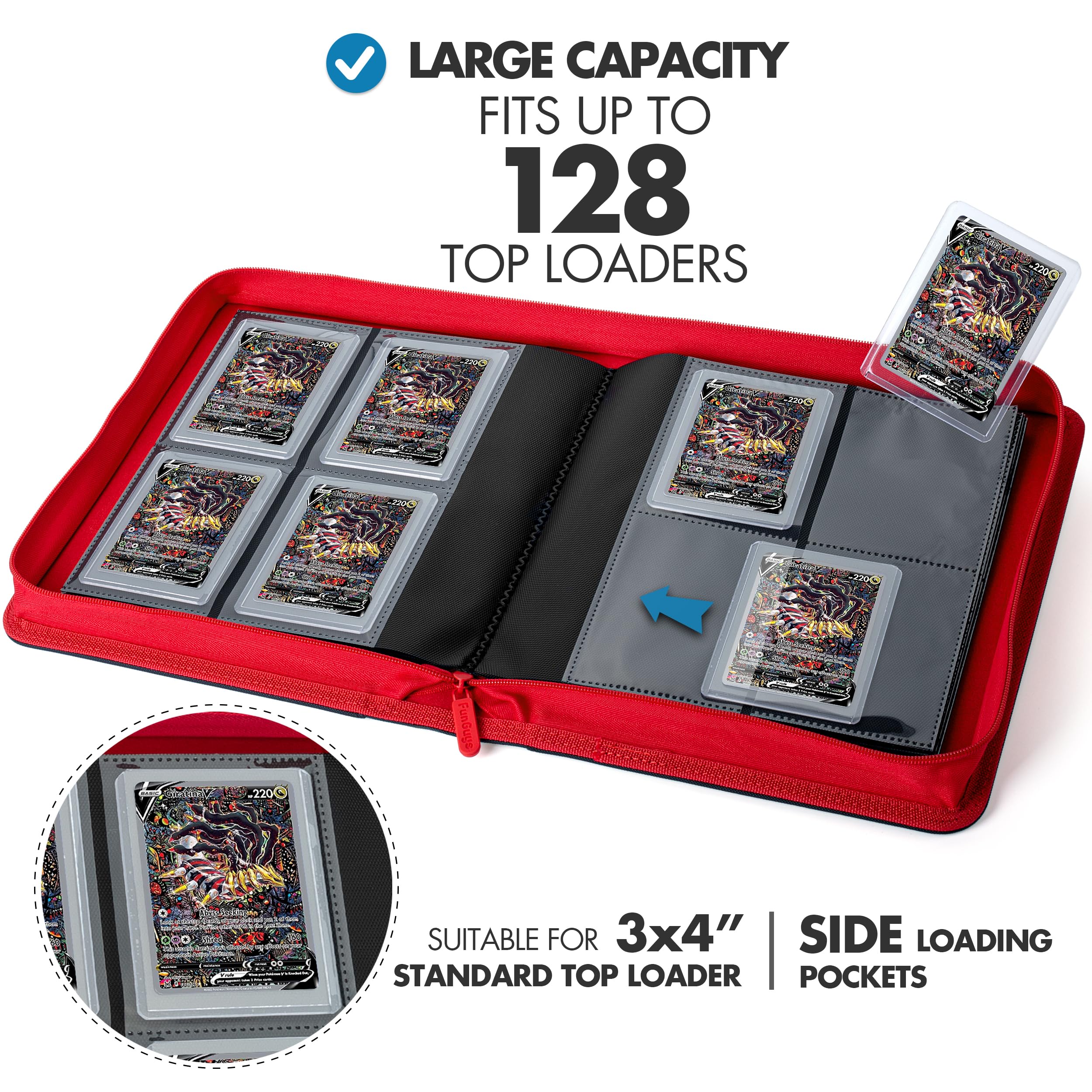 FunGuys Toploader Binder, Trading Card Binder Storage,128 4 Pocket Top ...