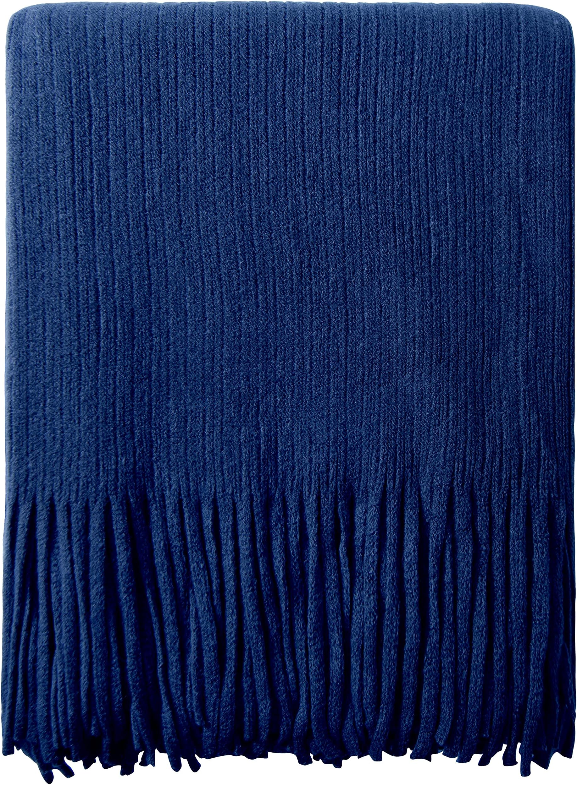 EHC Luxury Throws for Sofa Cover Couch Blanket Pack of 2, Navy Blue ...