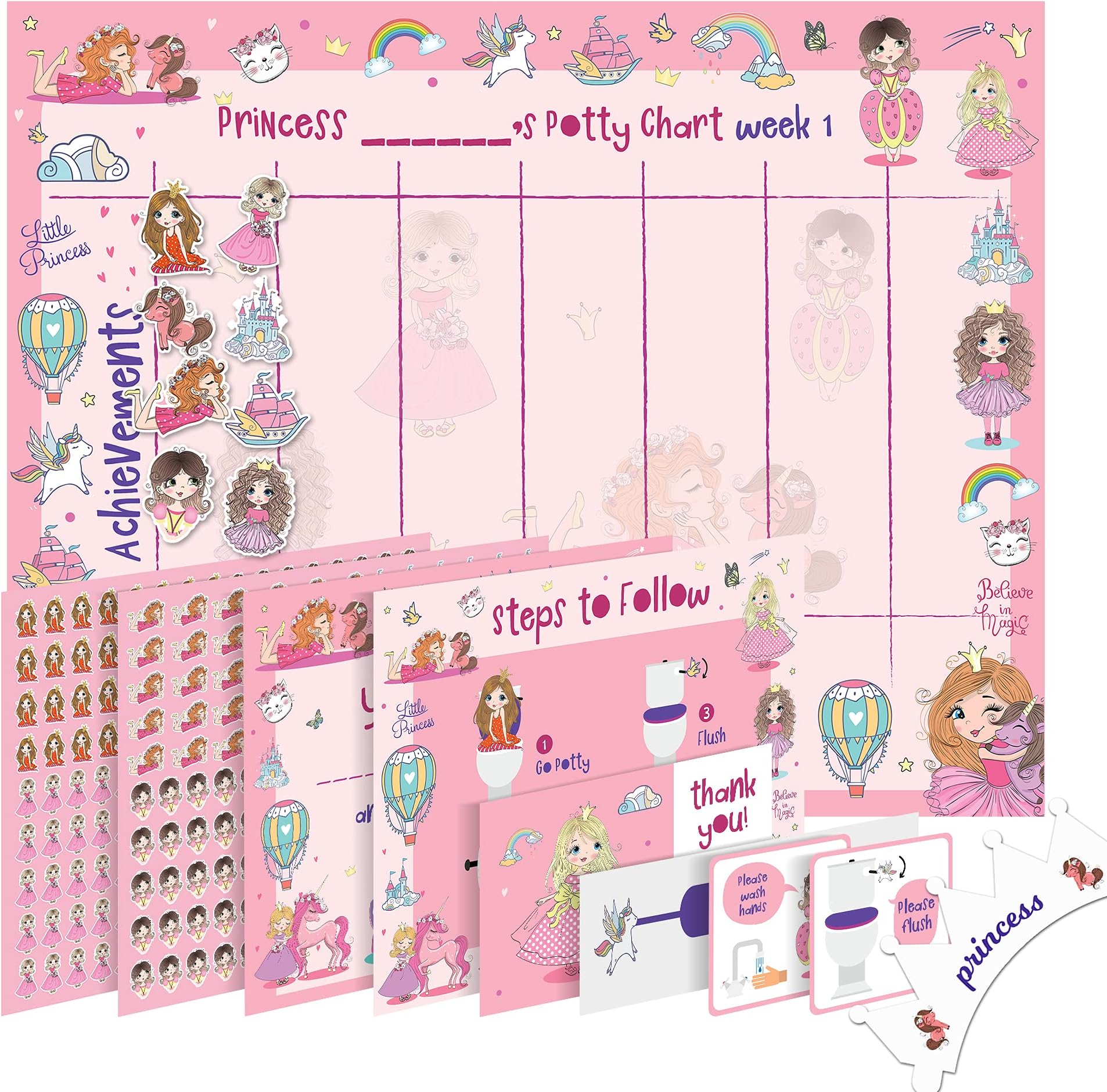 Potty Training Chart for Toddlers - Princess Design - Sticker Chart, 4 ...