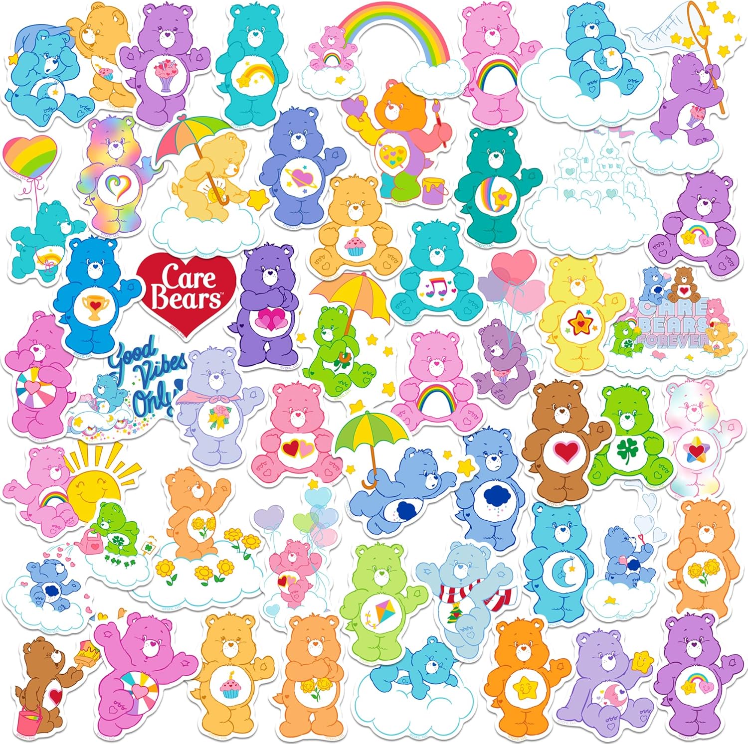 Amazon.com: Care Bears Classic 50ct Vinyl Large Deluxe Stickers Variety ...