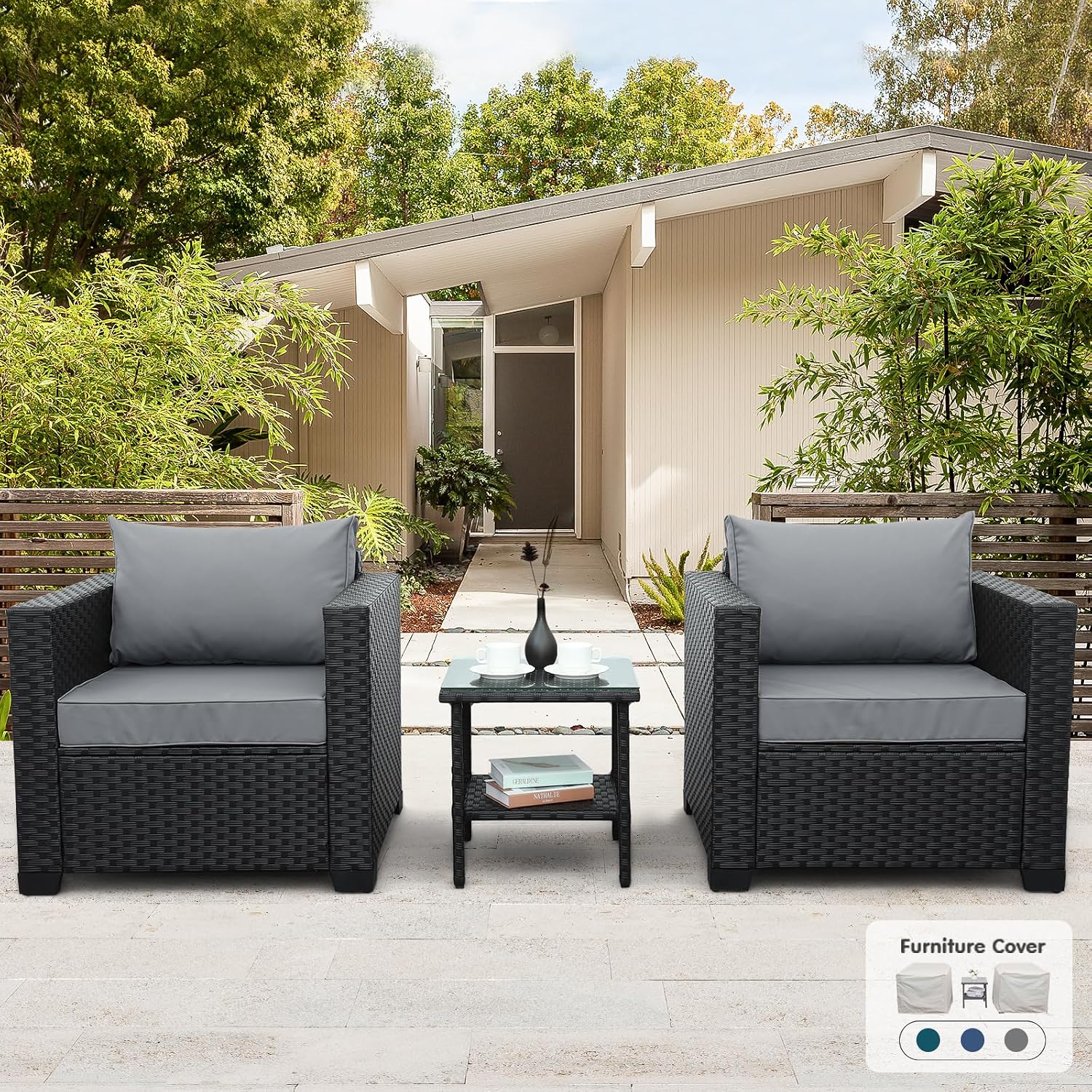 Amazon.com: Rattan Star 3 Piece Patio Set Wicker Patio Furniture Patio ...