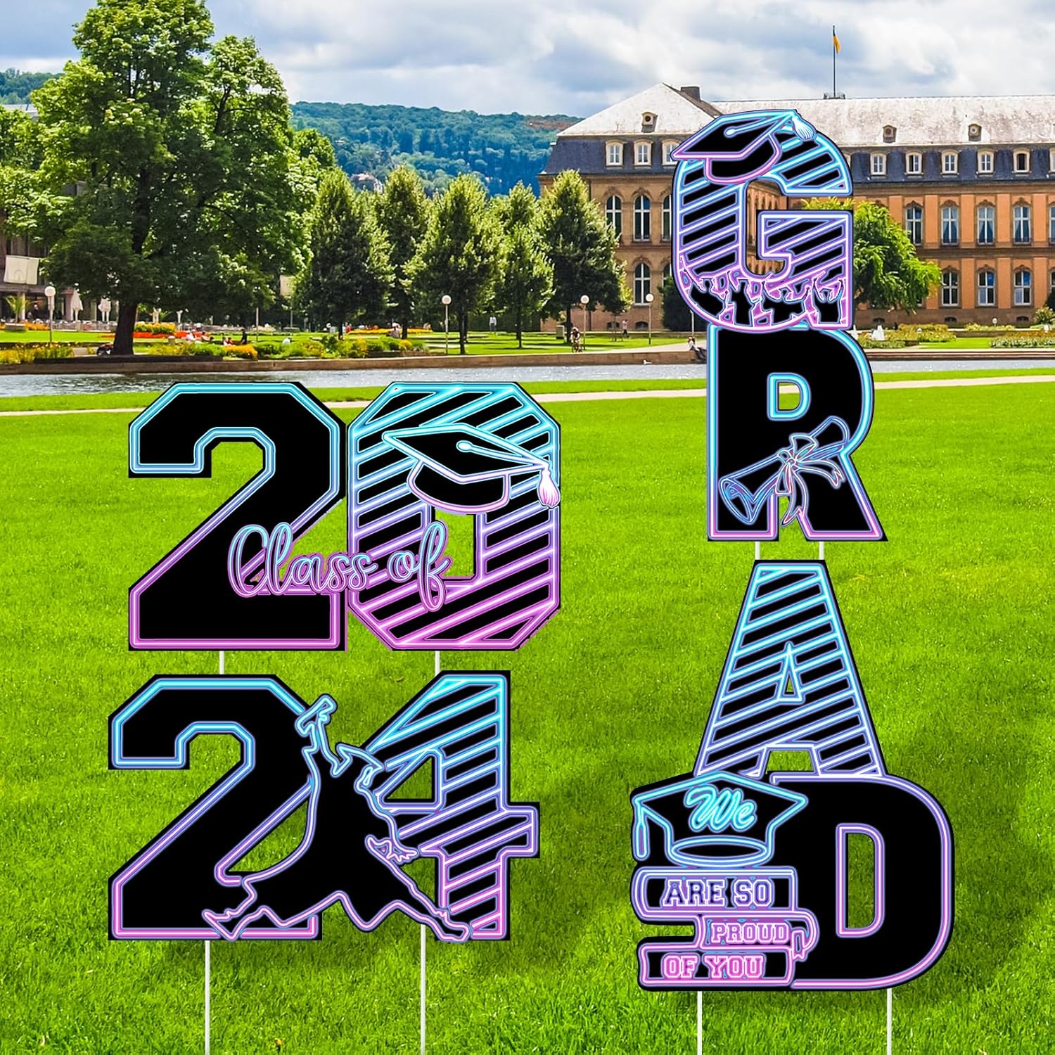 Amazon.com : Neon Graduation Yard Signs Decorations Glow in The Dark ...