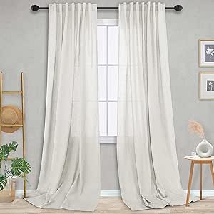 Amazon.com: 108 Inches Long Cream Beige Linen Curtains for Living Room ...
