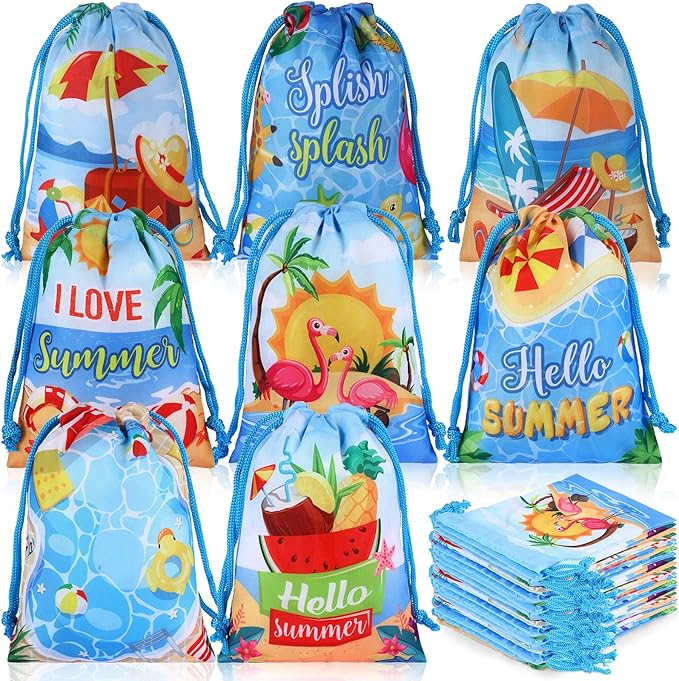 Amazon.com: 24 Pieces Summer Pool Party Drawstring Bags Beach Theme ...
