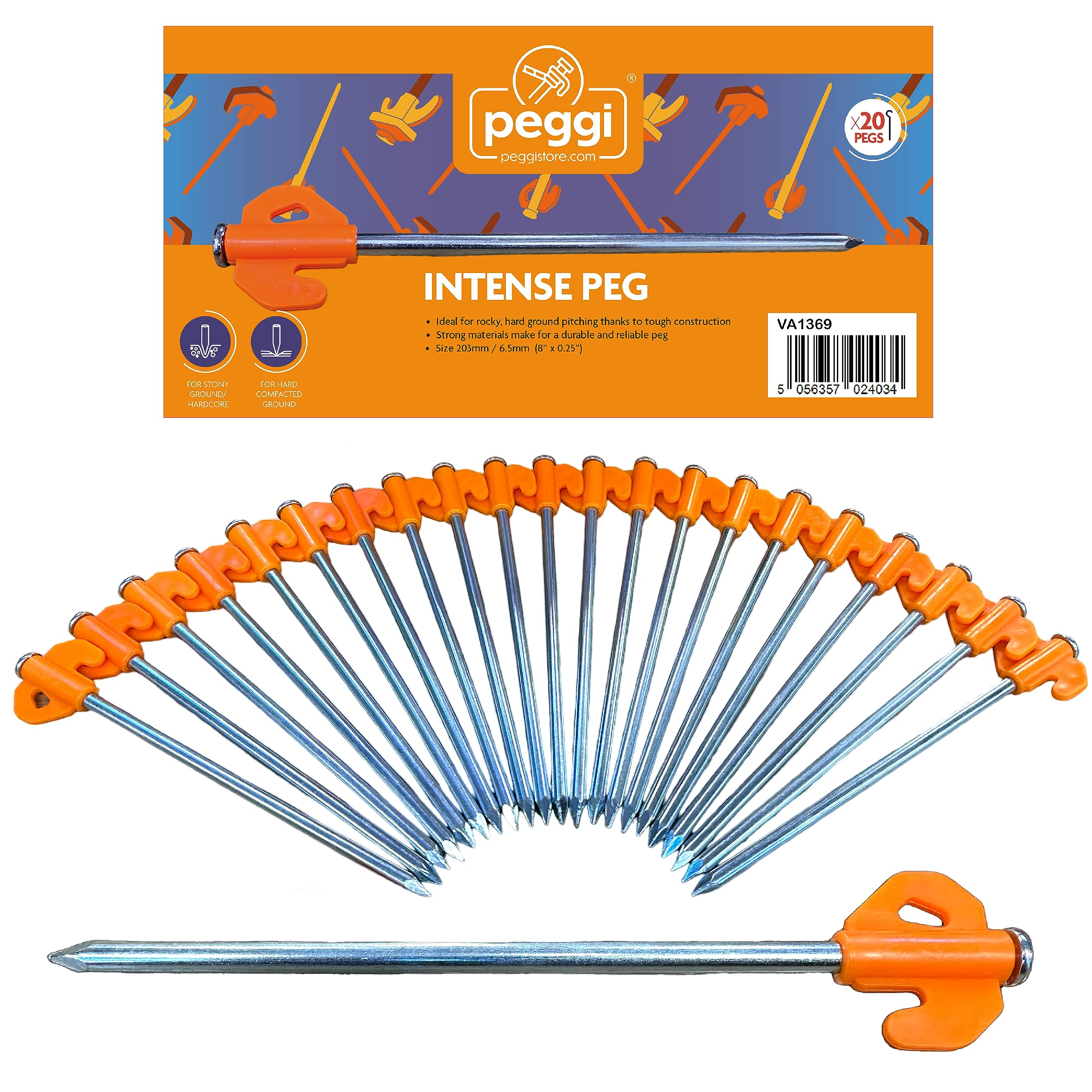 Peggi Tent Pegs Metal Heavy Duty - 20 Pack - Strong Camping Pegs For ...