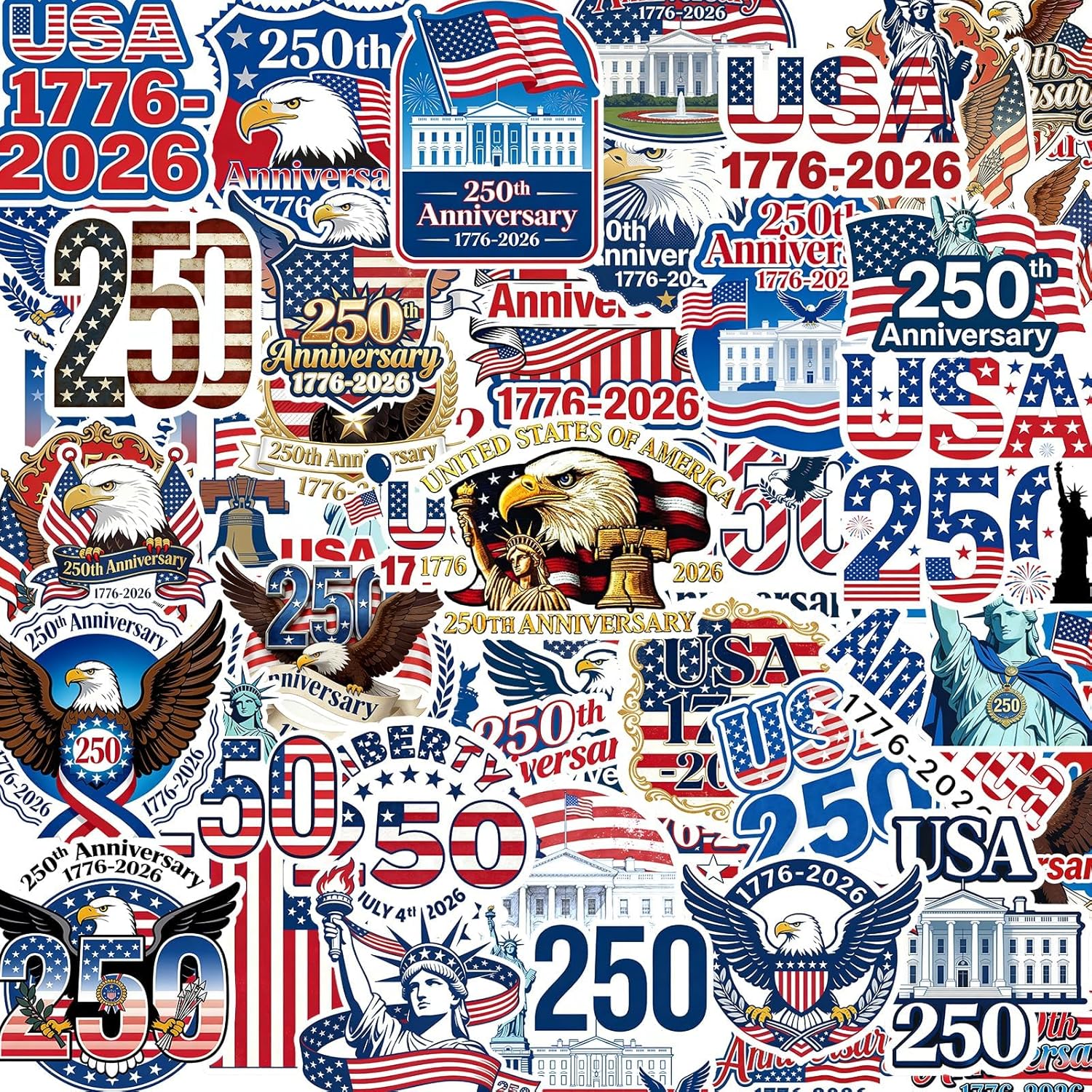 Amazon.com: 50pcs United States 250 Stickers,250th Anniversary ...
