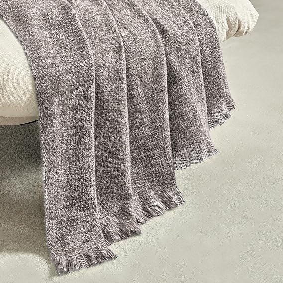 BOURINA Faux Cashmere Fringe Throw Blanket Decorative Lightweight Throw ...