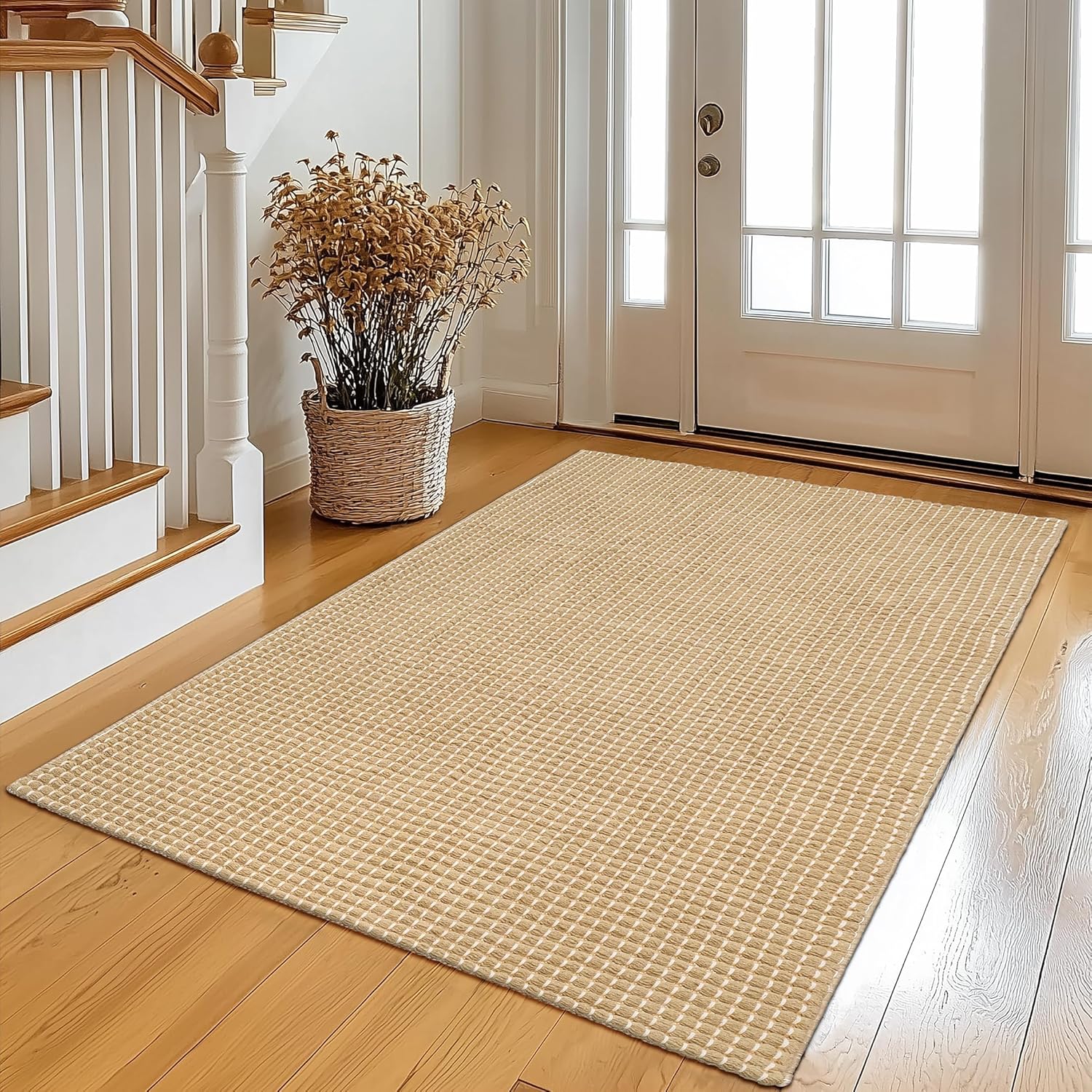 Amazon.com: Tyrot Natural Cotton Woven Area Rug for Entryway 3x5 ...
