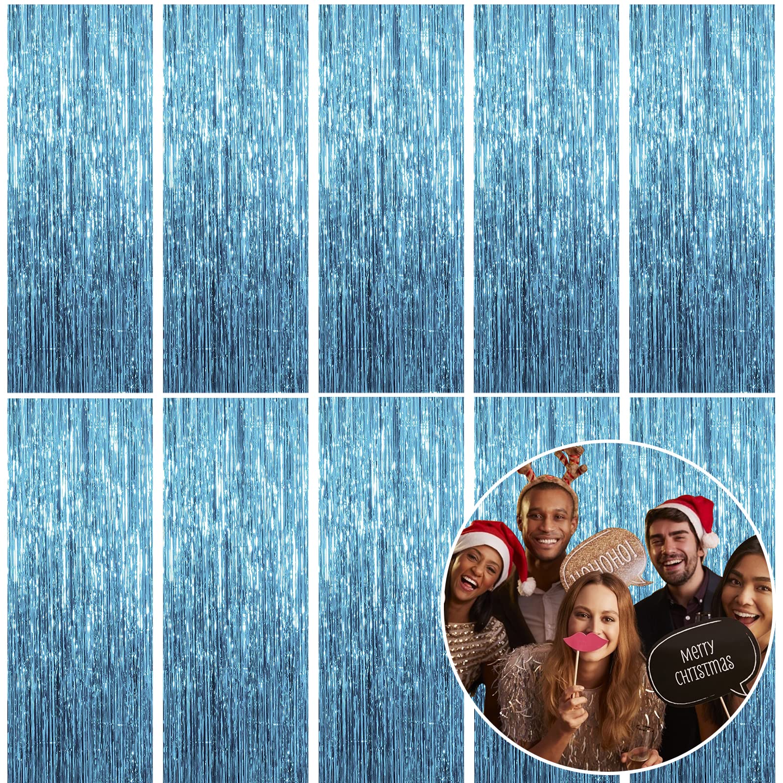 Amazon.com: 10 Pack Foil Curtain Backdrop Blue Metallic Tinsel Foil ...