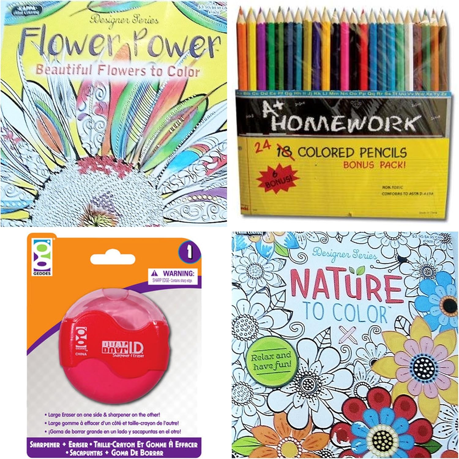 Nature & Flower Adult Coloring Book Starter Gift Set: Includes 2 Adult ...