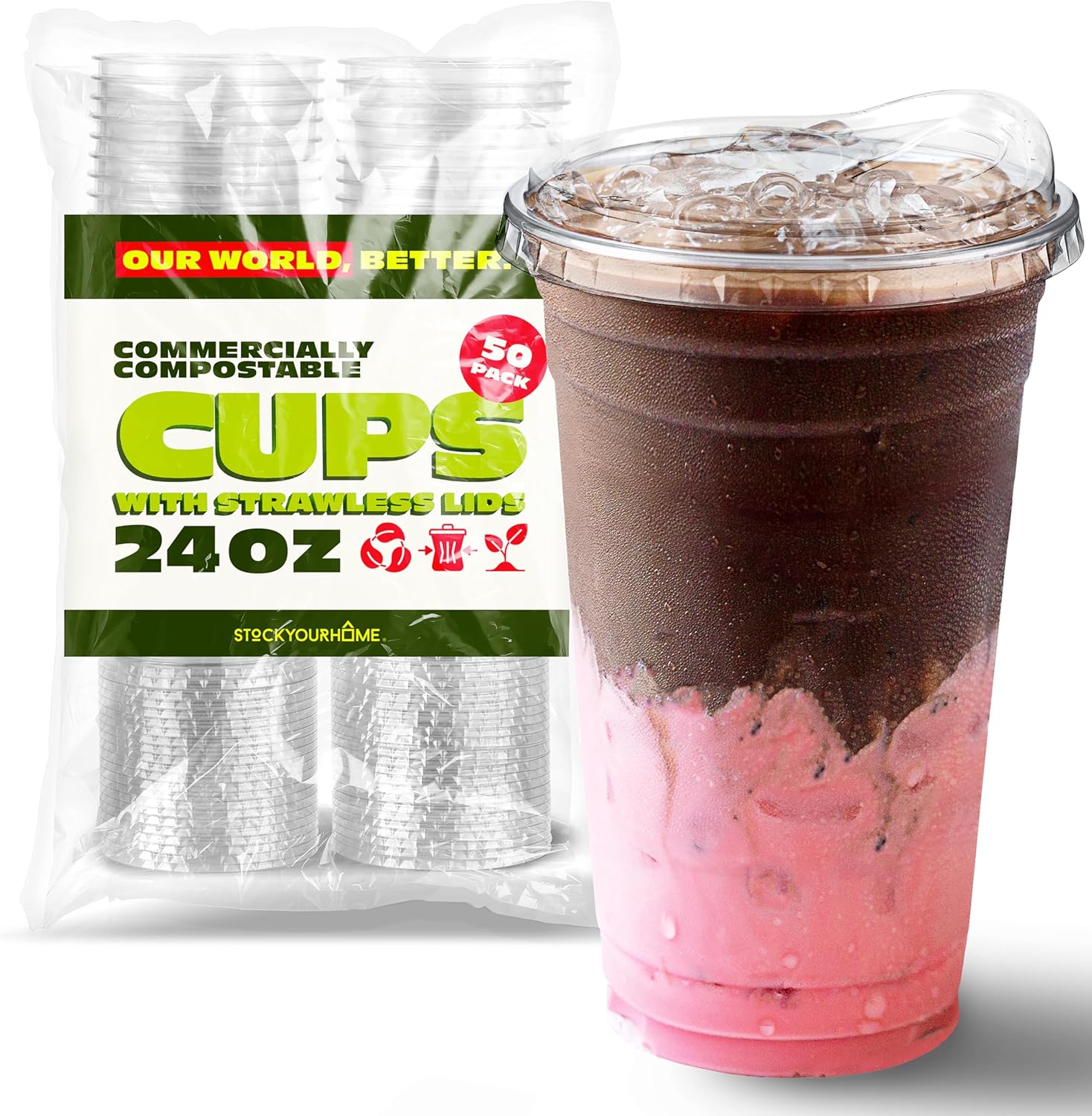 Amazon.com: Stock Your Home 24 oz Clear Commercially Compostable Cups ...