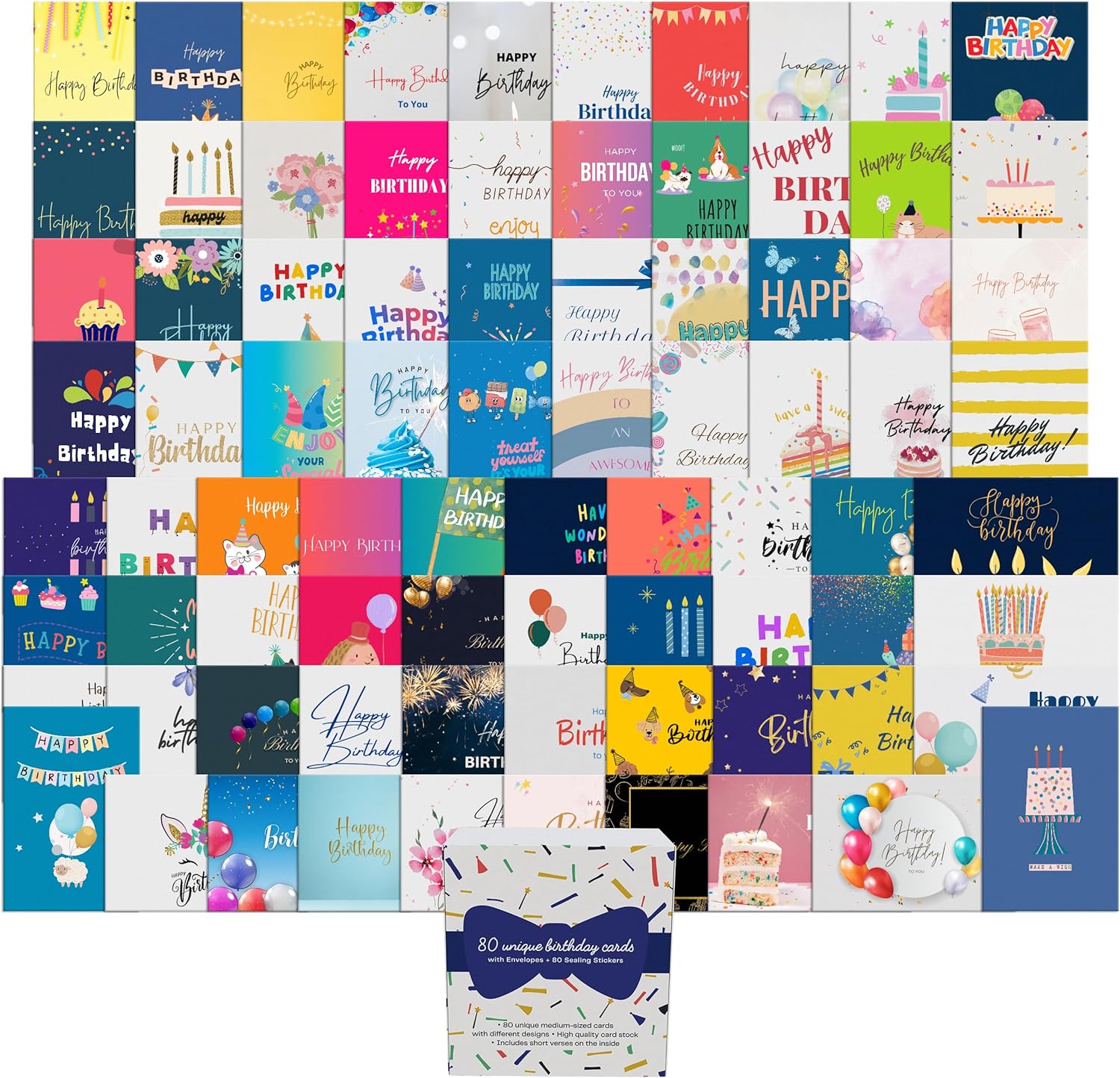 Amazon.com : Dessie 80 Unique Happy Birthday Card Assortment – Bulk ...