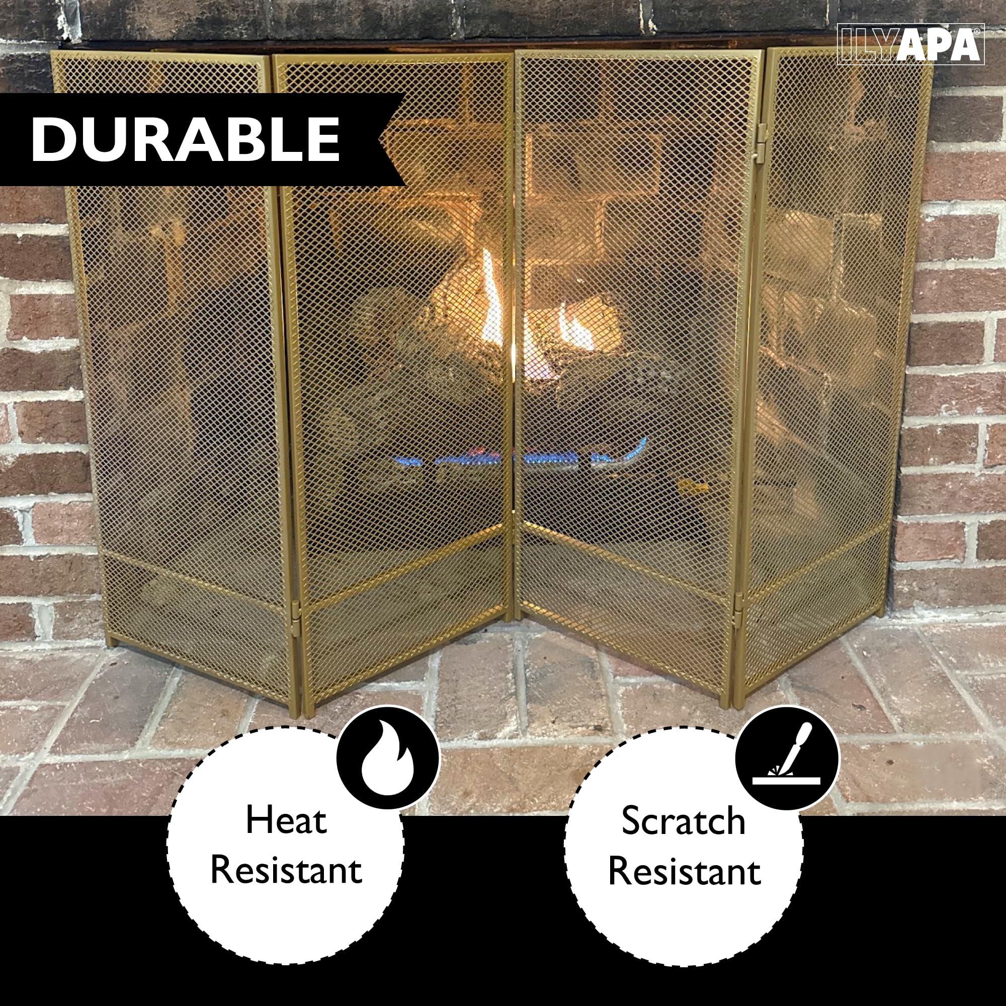 Ilyapa 4-Panel Metal Fireplace Screen for Wood Burning Fireplaces & Gas ...
