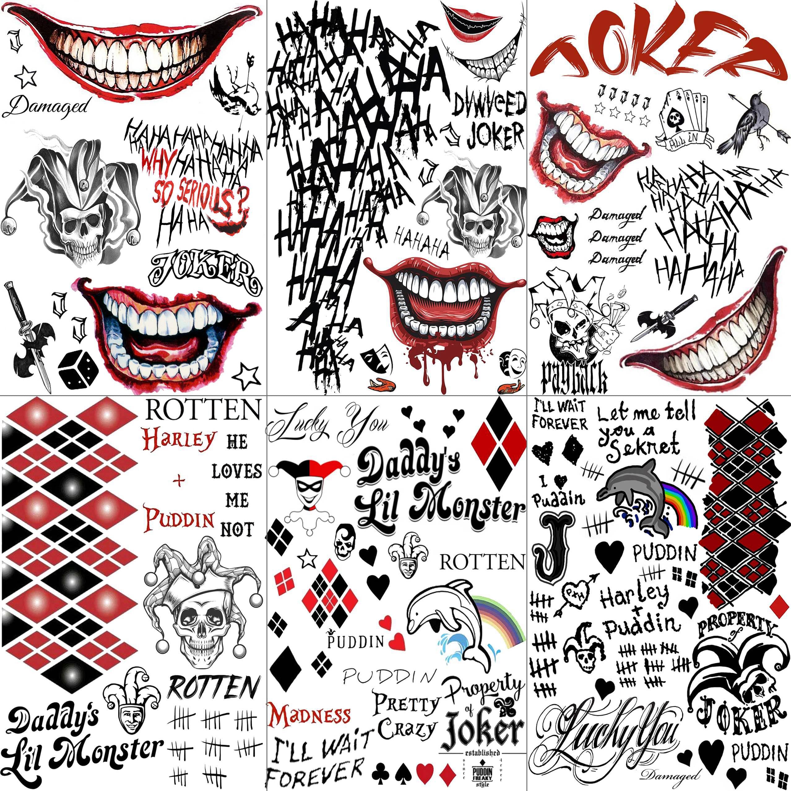 Buy 6 Sheets Halloween HQ and Joker Tattoos Hands, Damaged Joker ...
