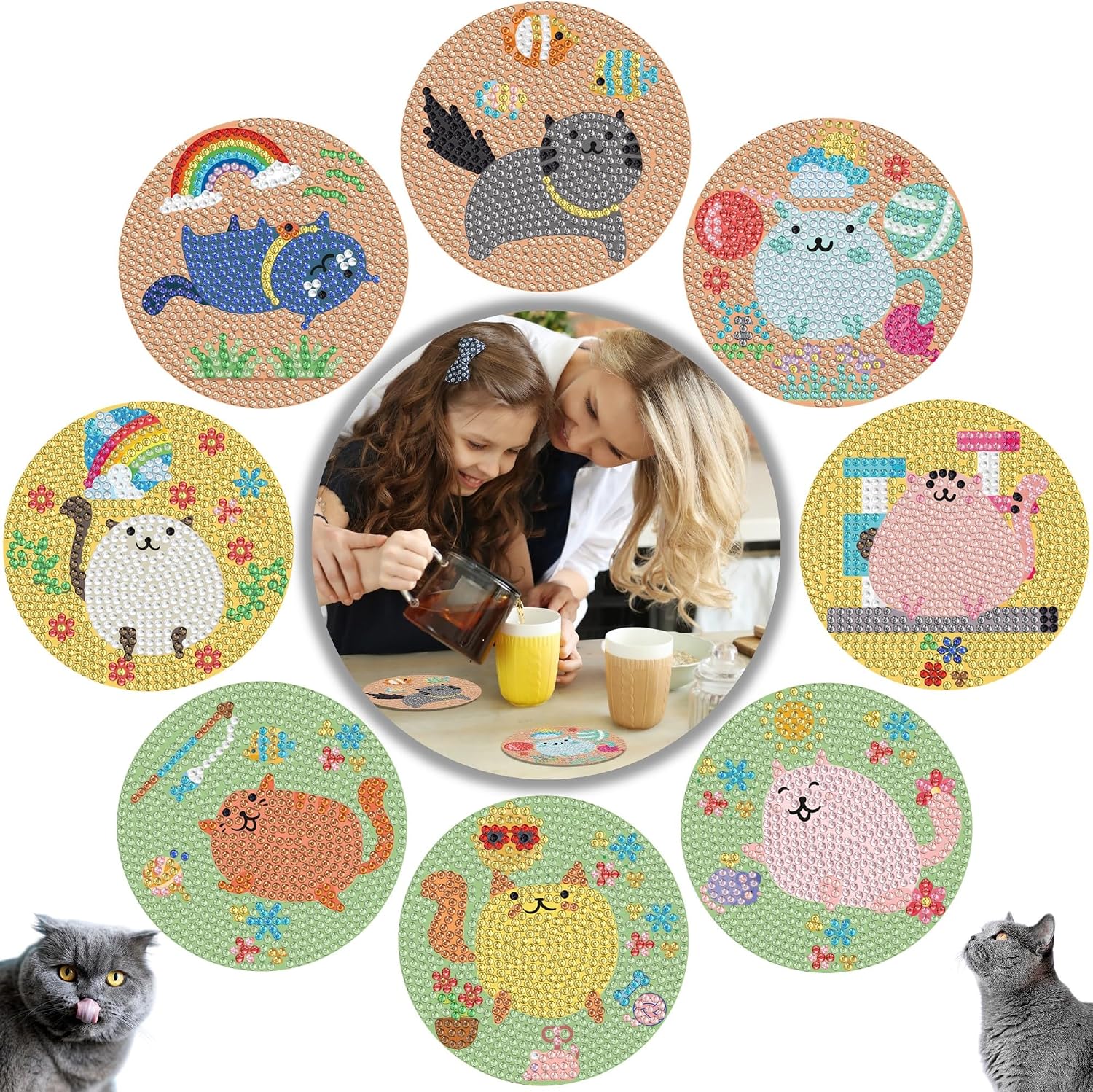 Amazon.com: UPWINGSPIRAL 8Pcs Kitty Diamond Painting Coasters Kit with ...