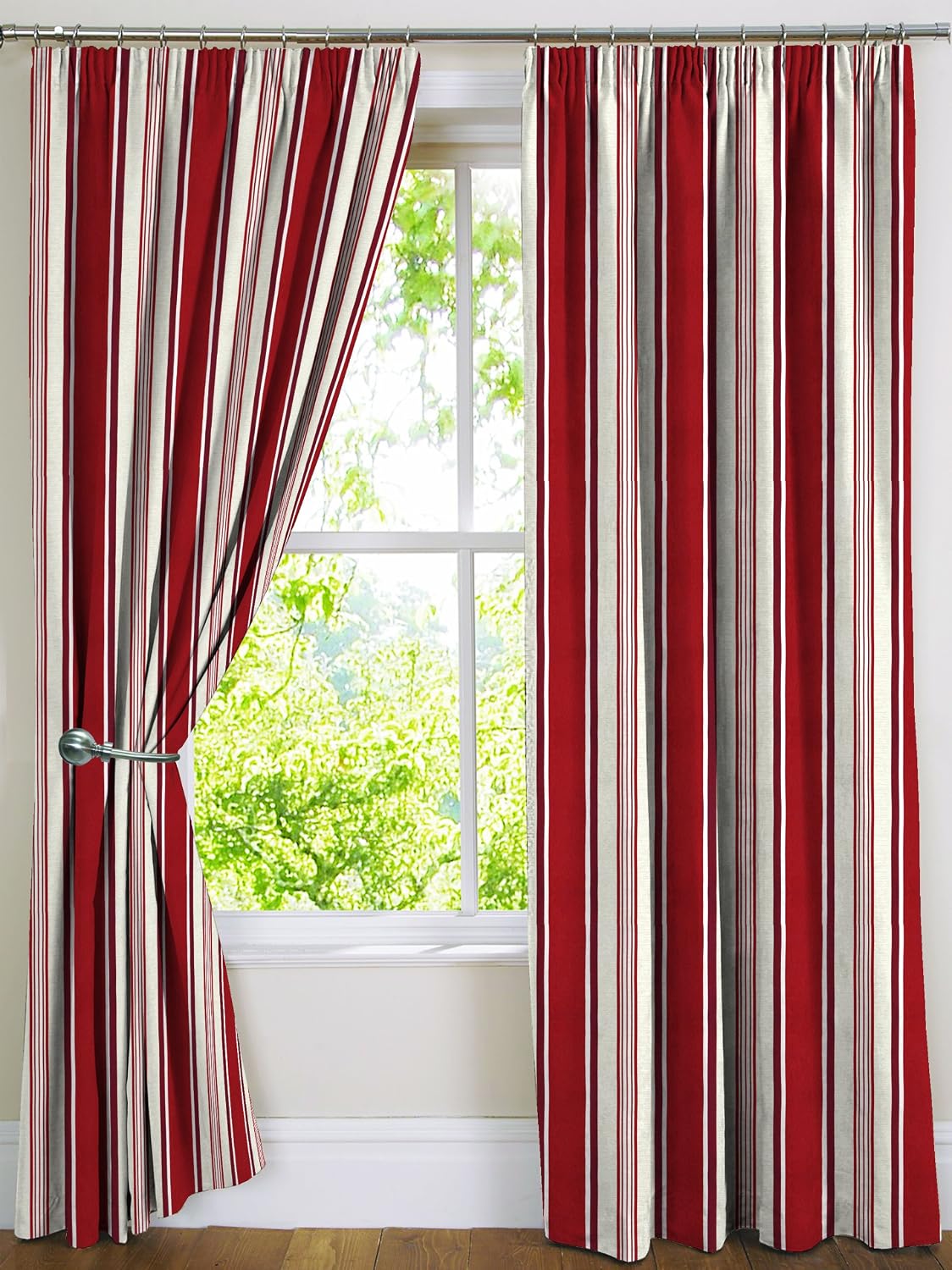 Pair of STRIPE Lined Curtains in BERRY colourway (228cm x 182cm ...