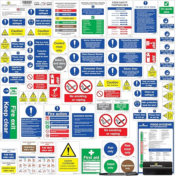 SAFETYKING® 75pcs Kitchen Safety Signs & Food Hygiene Stickers | Self ...