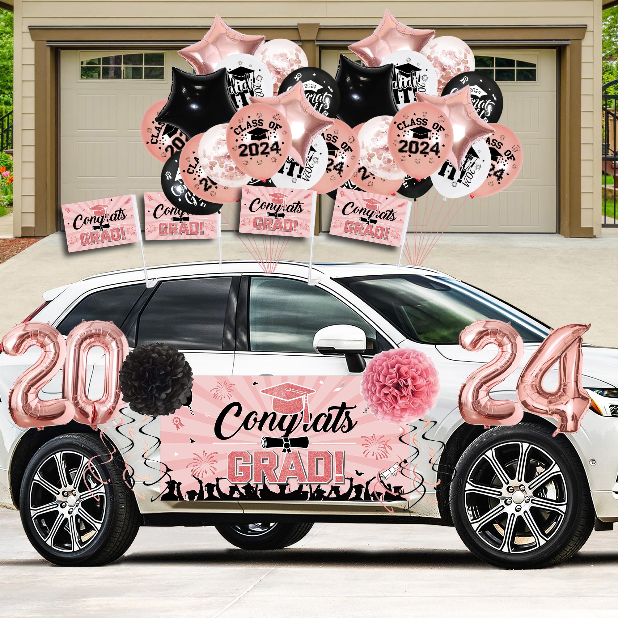 Amazon.com: Class Of 2024 Graduation Parade Car Decorations Rose ...