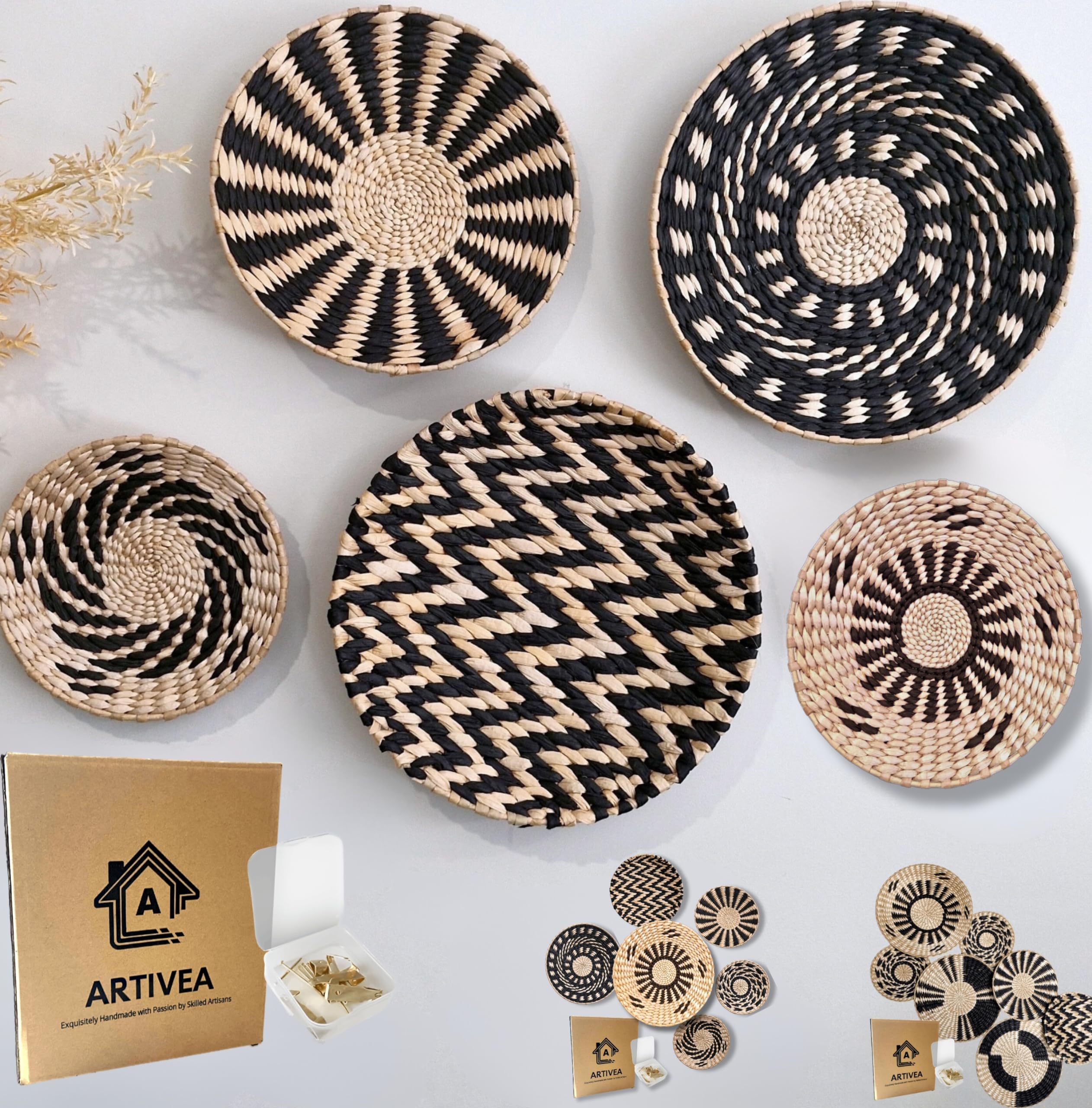 Amazon.com: Creative Co-Op Round Woven Seagrass Wall Baskets ...