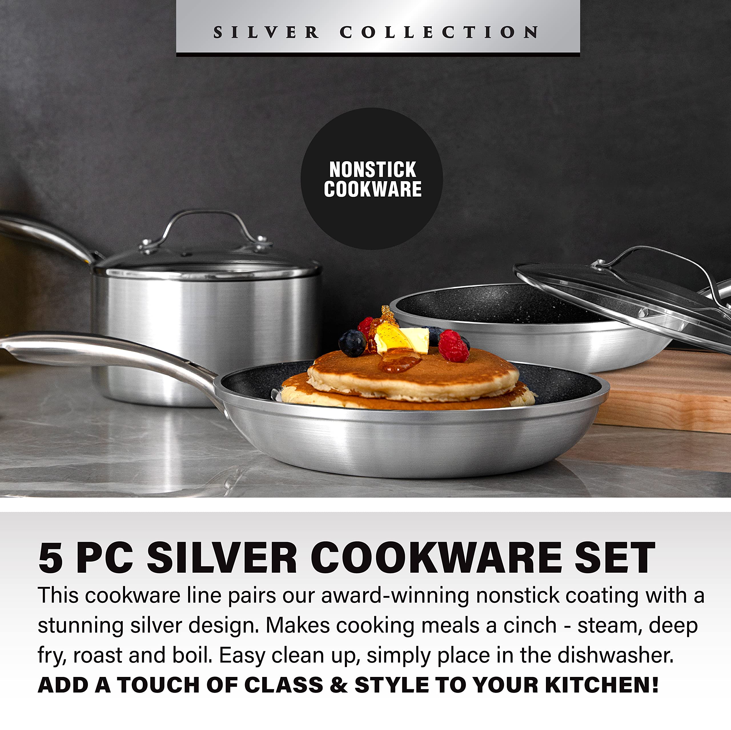 Snapklik.com : Granitestone Nonstick Pots And Pans Cookware Silver