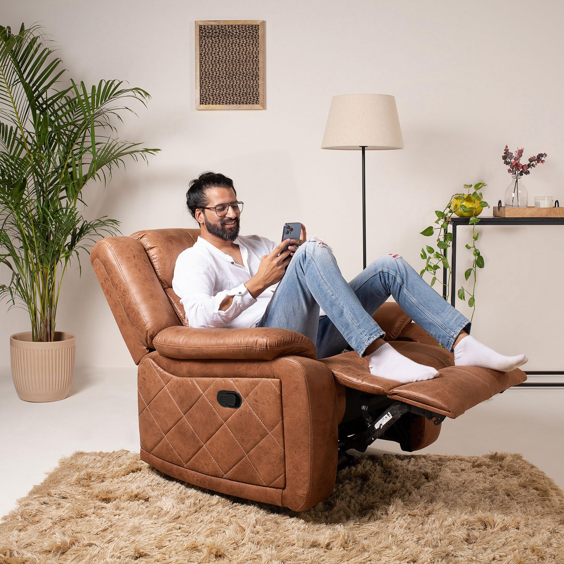 Nilkamal Sierra Velvet Fabric Manual Recliner | 1 Seater Sofa | Single ...