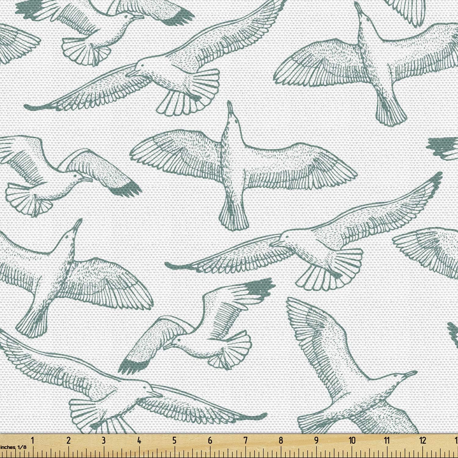 Amazon.com: Lunarable Seagulls Fabric by The Yard, Graphic Hand Drawn ...