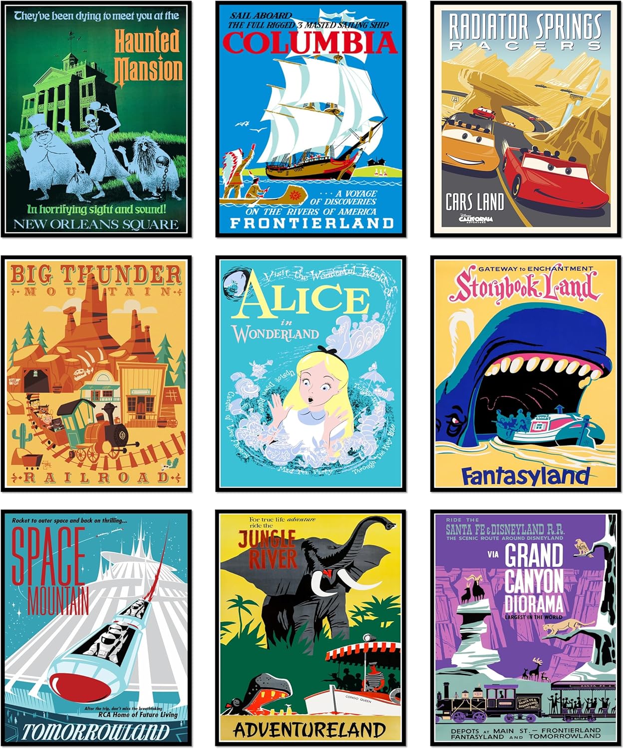 Amazon.com: Alyam Store Vintage Disneyland Posters - Unframed Set of 9 ...