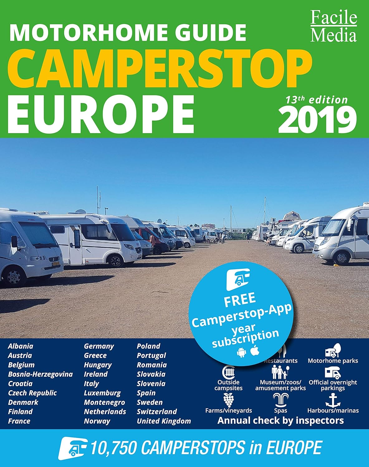 Motorhome guide Camperstop Europe 27 countries 2019 GPS: Facile Media ...