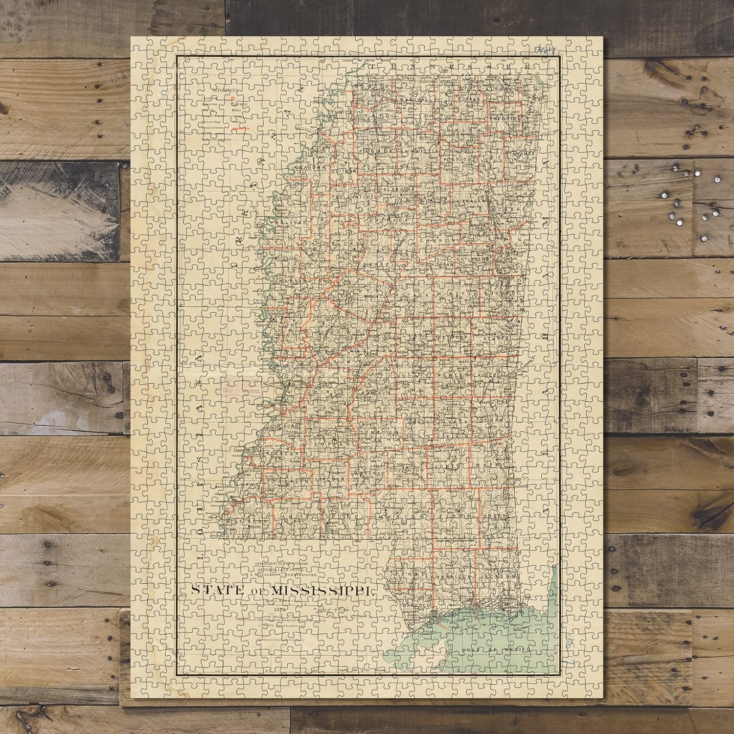 Amazon.com: 1000 pcs puzzle | 1878 Map Mississippi State of Mississippi ...