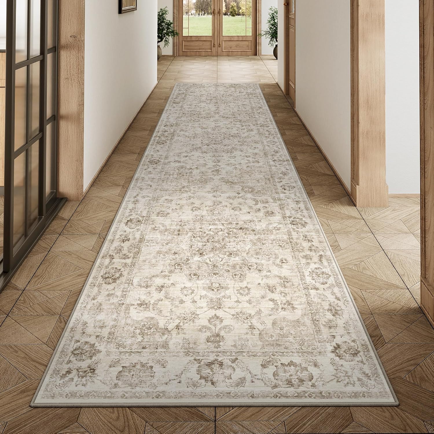 Amazon.com: WondRg 2x8 Washable Neutral Runner Rug Beige Hallway ...