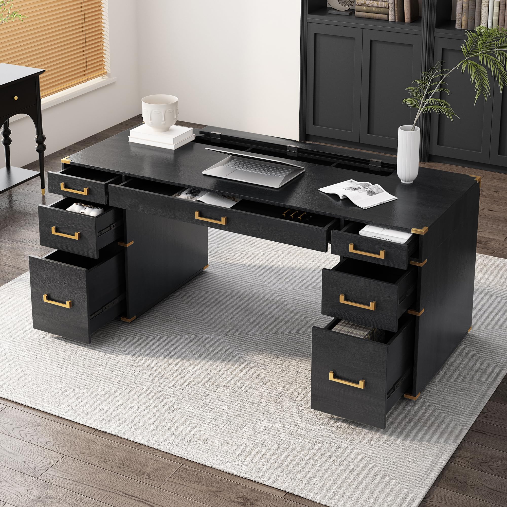 Amazon.com: Quarte 70" Executive Desk with Metal Edge Trim, 2 File ...